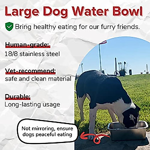 PEDAY Large Dog Water Bowl 304 Stainless Steel Extra Large Dog Bowl for Big & X-Large Dogs