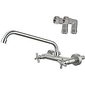UMANYI Commercial Kitchen Faucets 8 inch Center Wall Mount Stainless Steel Brushed Nickel 2 Handle Utility Laundry Sink Faucet Bar Pre Faucet with 11" spout SSKF09-2LCW