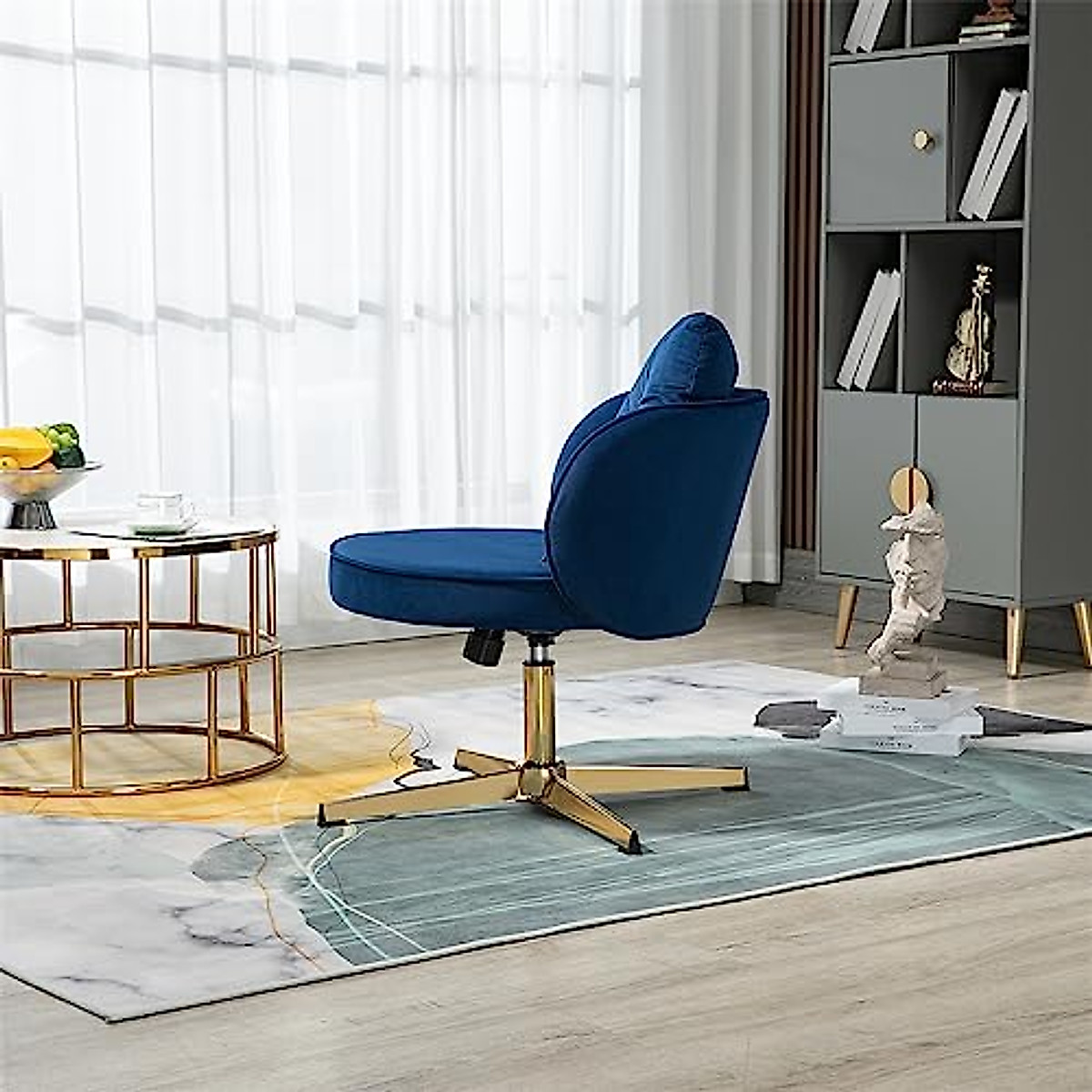 Swivel Shell Office Chair, Home Office Desk Chair, Modern Adjustable Computer Executive Chair with Wheels and Lumbar Support, Swivel Task Chair for Small Space, Living Room, Make-up, Studying, Navy