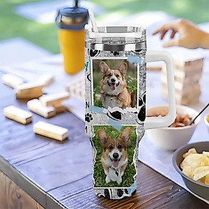 Hyturtle Personalized Picture Dog Dad 40oz Tumbler with Handle and Straw Gifts for Dog Lovers, Funny Father's Day Cup Gifts For Men, Best Gift Ideas for Fur Dad Stainless Steel Travel Cup With Lid