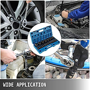 VEVOR Impact Drive Socket Set 1/2 Inches 19 Piece Impact Sockets SAE, Standard Socket Assortment, (3/8 Inches to 1-1/2 Inches) 6-point Hex Sockets