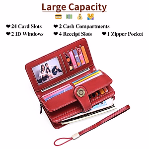 SENDEFN Wallets for Women Genuine Leather Credit Card Holder with RFID Blocking Large Capacity Wristlet