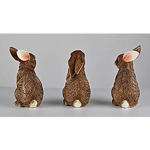 JORAE Bunny Statue Yard Garden Decorations Set of Three, Rabbit Ornament Animal Outdoor Statue Brown, 5 Inch, Polyresin