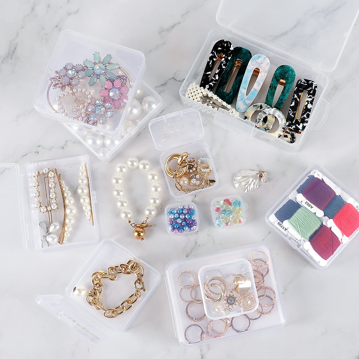 Quefe 25 Pack Small Plastic Bead Containers with Lids Jewelry Storage Organizer Box Bead Storage Mini Case for Small Items, Crafts, Hardware (3.3X 3.3X 1.1 Inches)