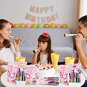 Andi Cppss Pink Spider Party Bags - 50PCS Pink Spider Party Gift Bags for Kids, Plastic Goodies Bags with Handle for Pink Spider Theme Party Supplies, Baby Show Birthday Party Treat Candy Snack Bags