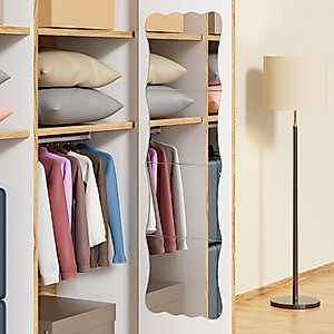 Doeean Wavy Full Length Shatterproof Acrylic Wall Mirror Tiles 47" x 14"(4 Pcs 12"x14"), Non-Glass Safety Body Mirror for Baby Kids Playroom, Frameless Dorm Door Gym