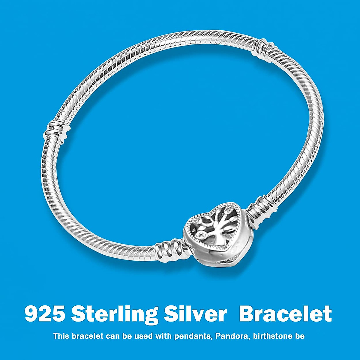 idudu Snake Charm Bracelet,Family Tree buckle S925 sterling silver Jewelry Snake Chain Bracelet Fit Any Charm for Women