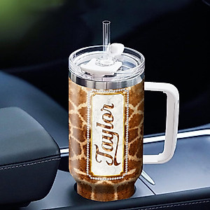 WAZONE Personalized Giraffe Lover Tumbler 40oz with Handle and Straw Custom Name Stainless Steel Insulated Travel Coffee Cup With Lid Cute Animal Lover Gifts For Women Girl on Birthday Christmas