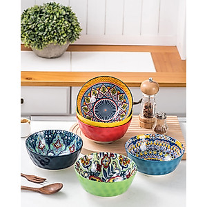 HENXFEN LEAD Ceramic Soup, Pasta Bowls Bundle - Colorful Bowls for Kithchen, Dinner, Eating -Bohemian Style