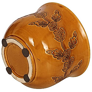 ABHANDICRAFTS Knitting Yarn Ball Storage Bowl Yellow Color Ceramic Yarn Bowl for Knitting and Crocheting with Hand Carved Floral Design