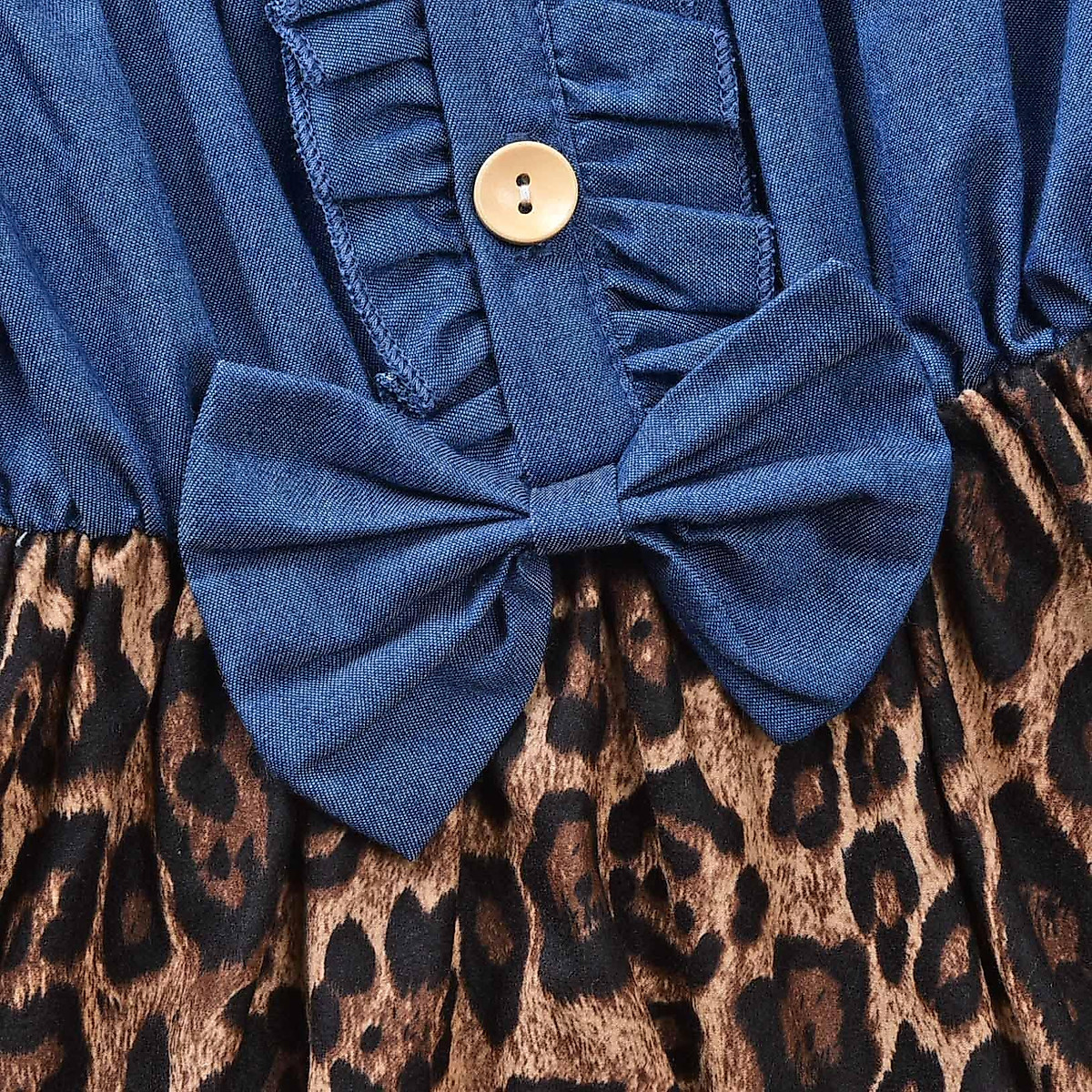 Toddler Baby Girl Long Sleeve Fall Dress Infant Denim Leopard Ruffle Dresses Cheetah Outfit, Blue, 2-3T