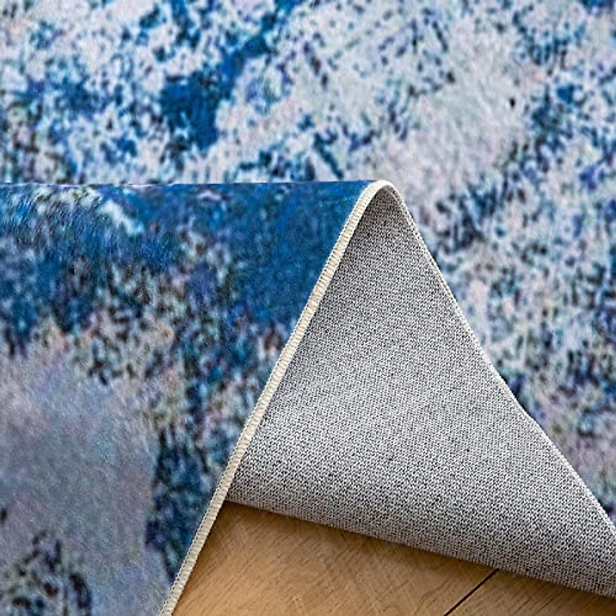 Modern Abstract Area Rug 5'3" X 7'6" Washable, Non Slip Rugs for Living Room Bedroom Dining Room Kids and Pets Friendly Nursery Kitchen Farmhouse, Indoor and Outdoor Carpets Dark Blue/Grey