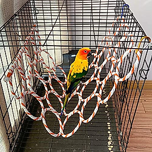 Bird Hemp Rope Net Swing,Parrot Perch Climbing Rope Ladder,Hammock Hanging on Parakeet Cage wiht 2 Hooks,Chew Toys for Greys Cockatoo,Cockatiel,Conure,Lovebirds,Canaries,Little Macaw 13.8" x 23.6"