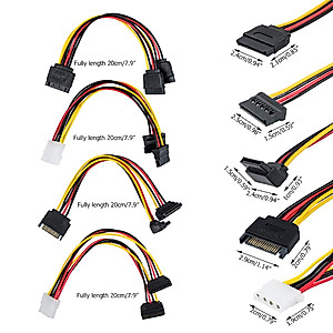findTop Set of 6, SATA Power Splitter Cord and SATA III Cable 6.0 Gbps, Straight and 90 Degree SATA 3.0 Cable, SATA 15 Pin Male to 2xSATA 15 Pin Power Splitter Cable