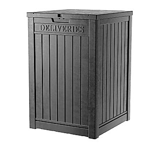 MAIUSCOLI 48 Gallon Resin Package Delivery Box - Rust & Moisture Resistant, Lockable, Waterproof Deck Box for Porches, Patios, Indoor & Outdoor Use (Blcak, 48 Gallon)