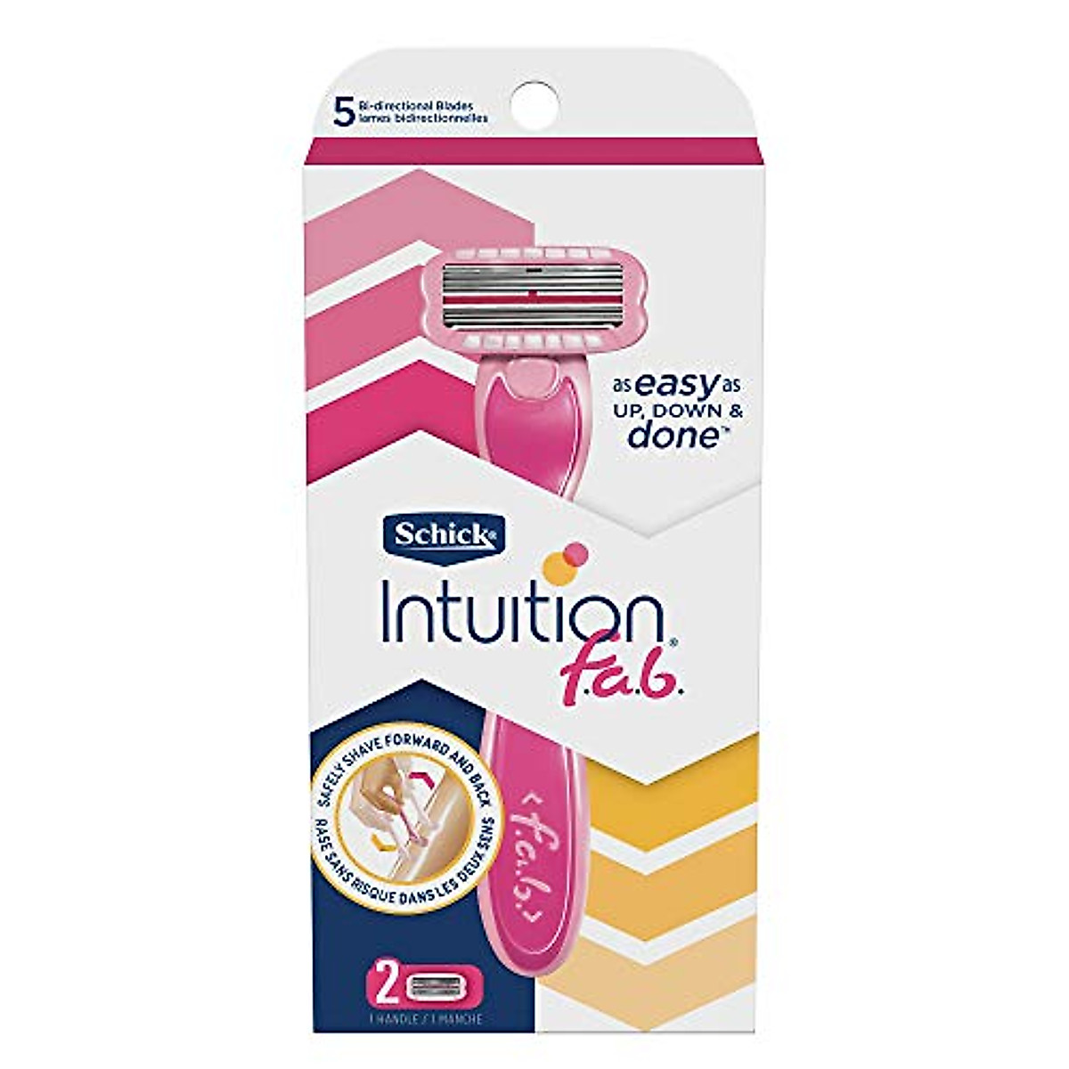 Schick Intuition f.a.b. Razor, Effortless Shaving for Women, 1 Handle and 2 Razor Blade Refills