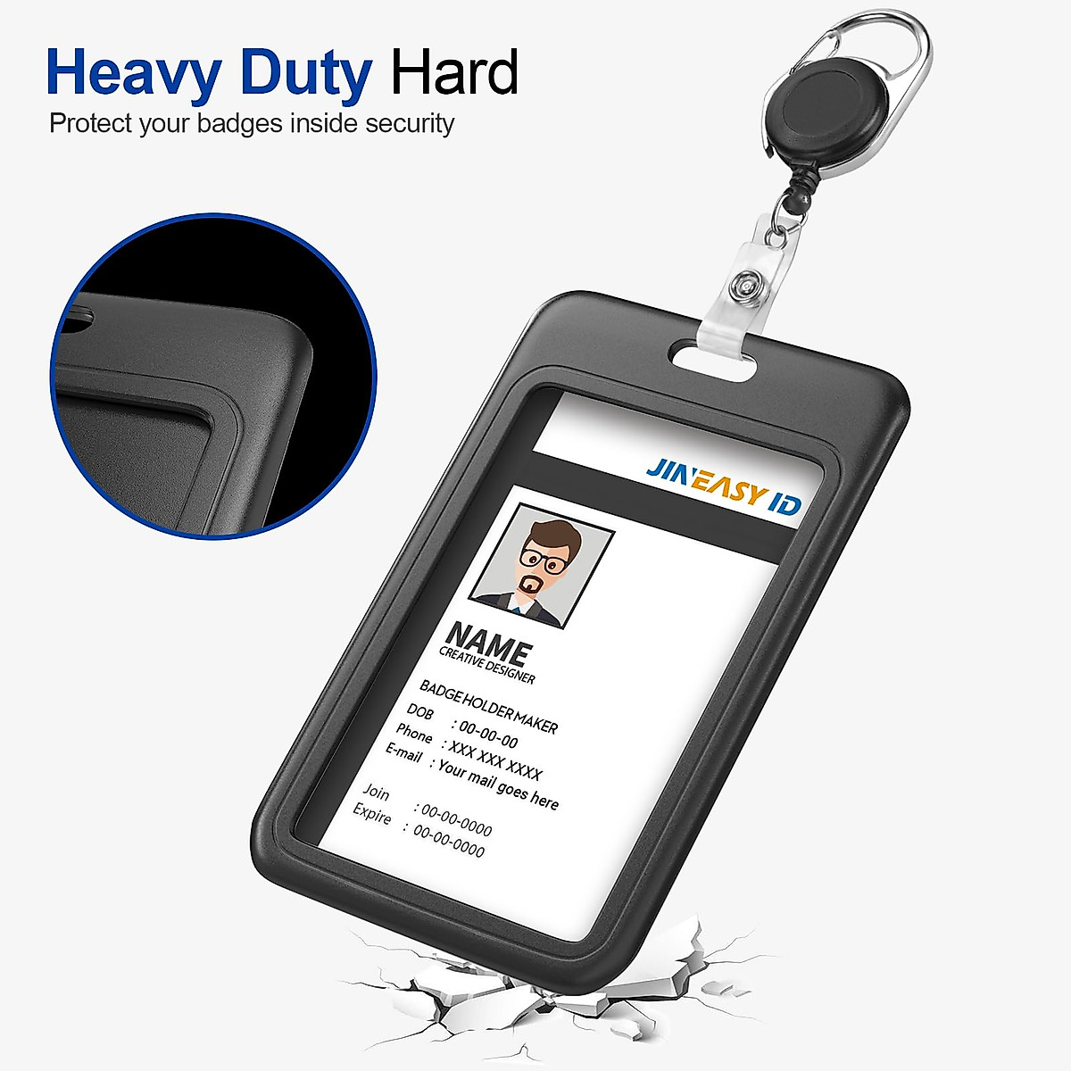 2 Pack Hard Plastic Vertical ID Badge Holder Slide Open ID Card Holder by Jineasy ID