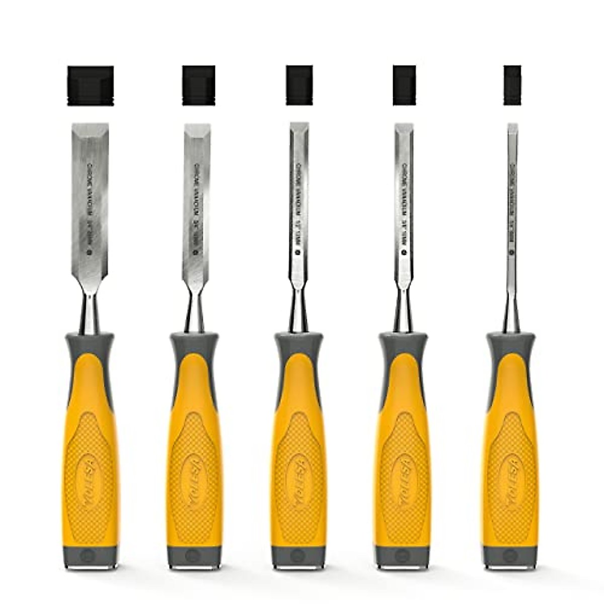 TOLESA 5-Piece Wood Chisel Sets, Cr-V and Soft Grip with Hammer End Wood Chisel Kit for Carpentry, Woodworking