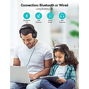 TECKNET Wireless Bluetooth Headphones Over Ear 65H Playtime Foldable Lightweight Headphones with Mic for PC, Deep Bass Hi-Fi Stereo Sound with 3 EQ Modes for Travel/Office/Cellphone/TV/PC (Black)