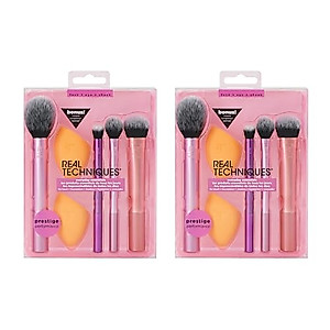 Real Techniques Makeup Brush Set with 2 Makeup Sponge Blenders, For Eyeshadow, Foundation, Blush, and Concealer, UltraPlush Synthetic Bristles, 6 Piece Makeup Brush Set (Pack of 2)