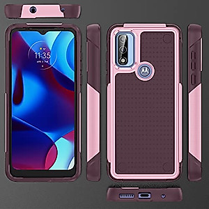 AYMECL for Moto G Pure Phone Case, Moto G Power 2022 Case with Nano Explosion-Proof Film[2 Pack], Military Grade Dual-Layer Heavy Duty Protection Case for Moto G Pure 2021-Pink/Rose Red