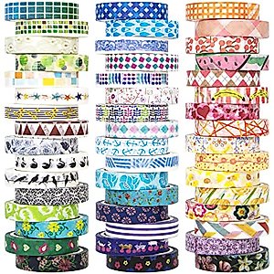 AAPOZZ 48 Rolls Washi Tape Set - 8mm Wide Decorative Masking Tape, Colorful Flower Style Design for DIY Craft Scrapbooking Gift Wrapping
