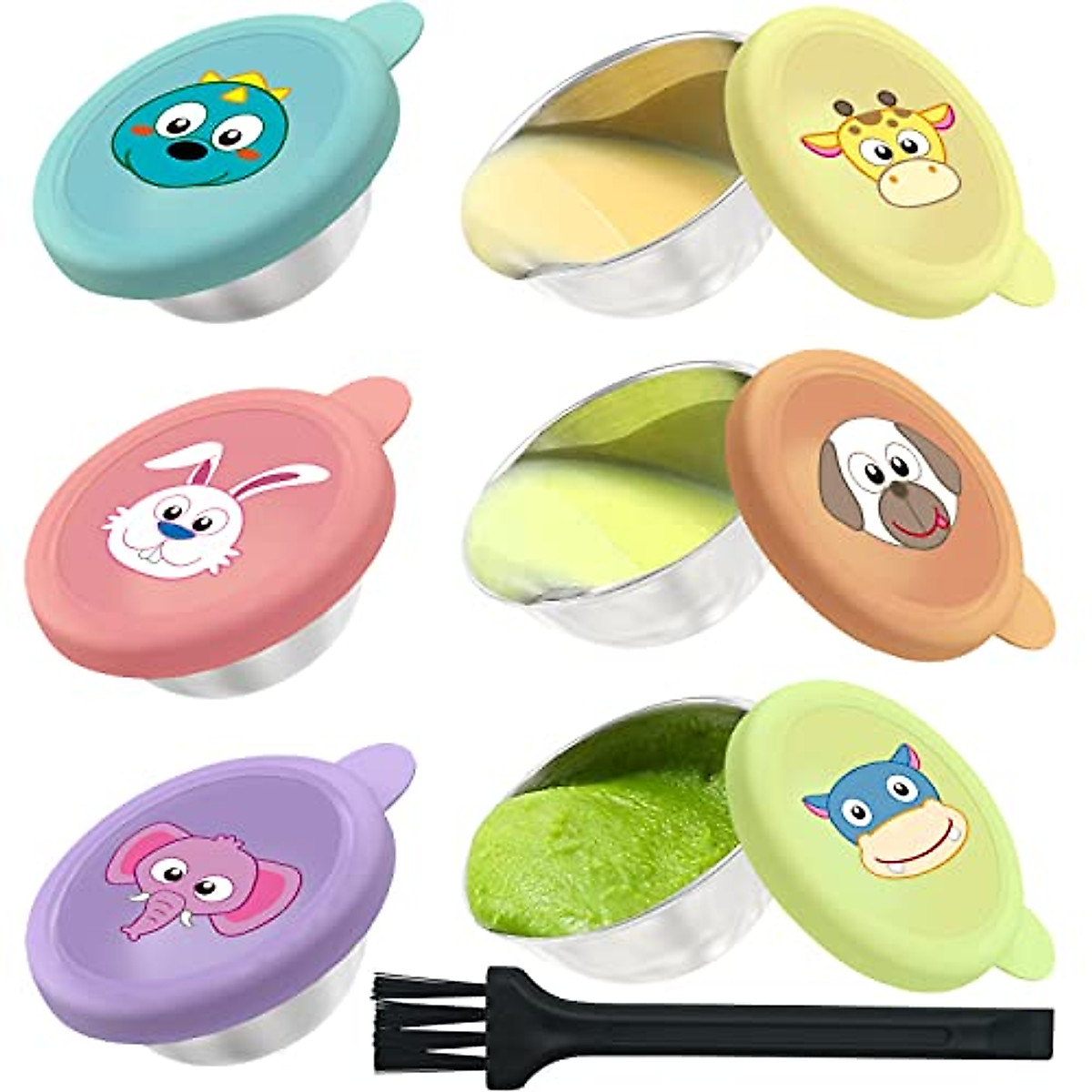 6 PCS 1.6 oz Salad Dressing Container To Go, Stainless Steel Condiment Containers with Leakproof Silicone Lid Animal Print Condiment Sauce Cups with Lids Dipping Sauce Cups Container for Lunch Box