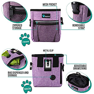 PetAmi Dog Treat Pouch, Pet Treat Pouch for Training, Dog Walking Bag Holder for Kibbles, Pet Food Toy, Dog Trainer Essentials Supplies, Poop Bag Dispenser, 3 Ways to Wear (Purple)