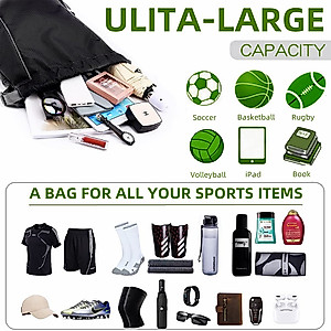 BLIRITEL Drawstring Backpack Sports Gym Bag, Soccer Backpack, Waterproof Soccer Bag for Men Women, String Basketball Bag Football Backpack with Shoes Compartment (Black)