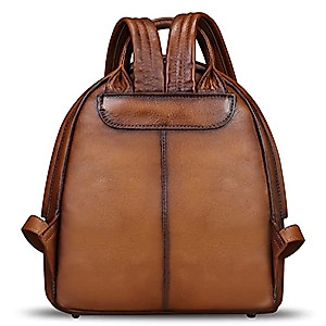 IVTG Genuine Leather Backpack Purse for Women Vintage Fashion Bookbag Handmade Casual Satchel Daypacks (LightBrown)