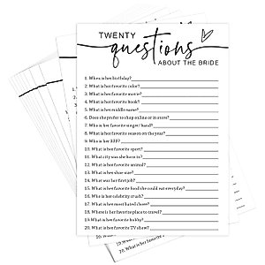 ZIIUFRN Bridal Shower Games, Twenty Questions About The Bride, 5x7 Inches, Fun and Hilarious Games for Bridal Shower, Wedding Shower, Bachelorette Party Decorations Supplies -A05