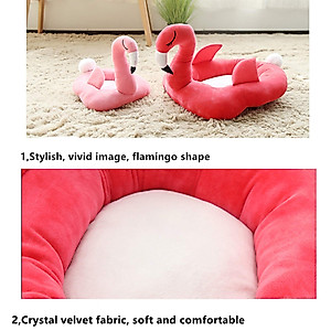 PJDDP Flamingo Plush Pet Bed for Small Cats and Dogs, Red, L