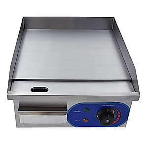 TAIMIKO Commercial Electric Griddle, Electric Flat Top Grill, Stainless Steel Electric Countertop Griddle with Drip Hole, Temperature Control 50-300℃ (14inch)