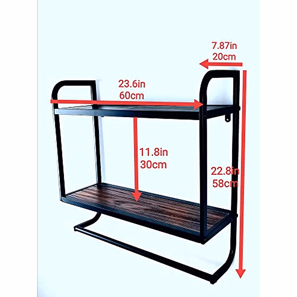 2-Tier Bathroom Shelves Wall Mounted,23.6"L x 7.87"W x 22.8"H, Rustic Wall Shelf Over Toilet,Towel Rack with Towel Bar,Utility Storage Shelf Rack, Floating Shelves Towel Holder,Retro Black