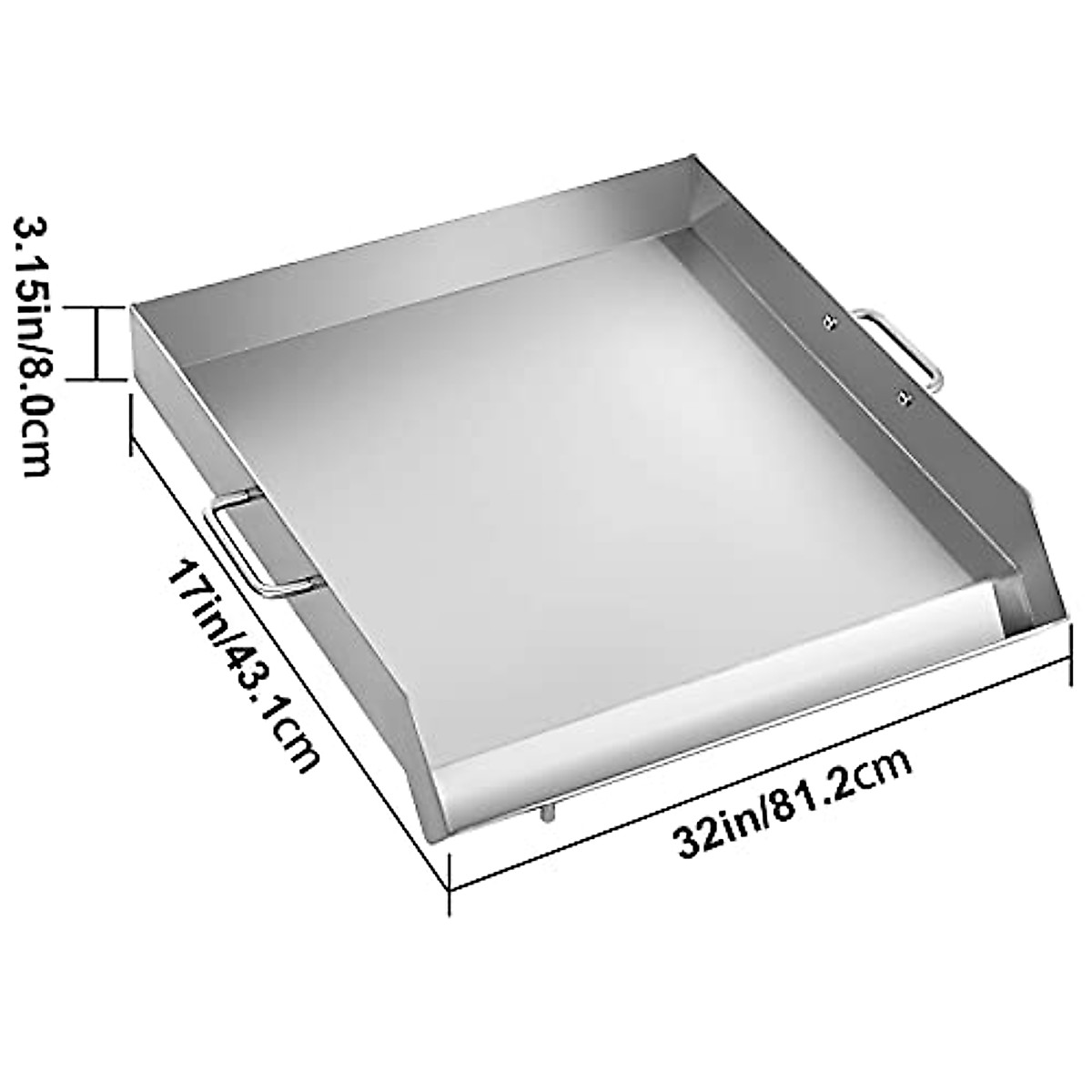 Happybuy Stainless Steel Griddle,32" X 17" Universal Flat Top Rectangular Plate, BBQ Charcoal/Gas Grill with 2 Handles and Grease Groove with Hole，Grills for Camping, Tailgating and Parties