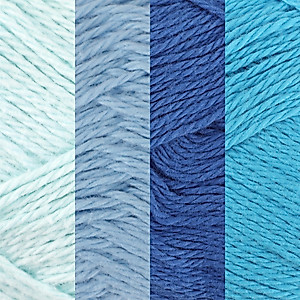 JubileeYarn Cotton Select Yarn - Sport Weight - 50g/Skein - Shades of Blue - 4 Skeins