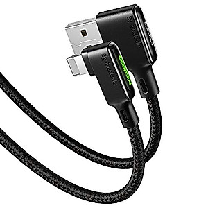 Mcdodo USB 90 Degree Right Angle Design Gaming LED Cord Nylon Braided Sync Charge USB Data 6FT/1.8M Cable Compatible with New Phone List Below (Black, 6FT/1.8M)