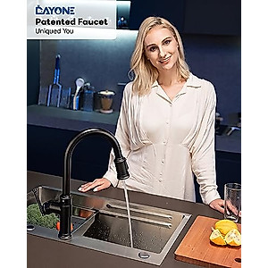 Antique Oil Rubbed Bronze Kitchen Sink Faucet with Soap Dispenser, DAYONE Pull Down Farmhouse Faucet for Sink with 3 Mode Sprayer, Single Handle High Arc, DAY-APS136-ORB