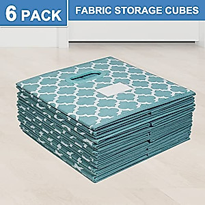 Homyfort Cube Storage Organizer Bins 12x12 - Fabric Storage Cubes Bin Foldable Baskets Square Box with Labels and Dual Plastic Handles for Shelf Closet, Nursery, Boys, Girls, Set of 6 (Teal Blue)