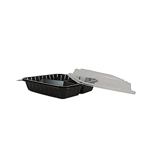 ecopax 75 Sets PP Pebble Box Serving Tray and Vented Lid, Food Container (9x9 3 Compartment) Lunch Box, Food Container, Black