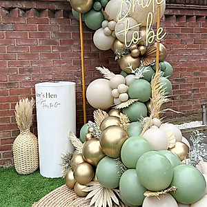 Sage Green Balloon Garland Arch Kit 153pcs Sand White Chrome Metallic Gold Avocado Olive Boho Pastel Balloons for Baby Shower Birthday Wedding Jungle Safari Party Decorations