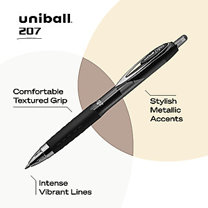 uniball Gel Pens, 207 Signo Gel with 0.7mm Medium Point, 12 Count, Black Pens are Fraud Proof