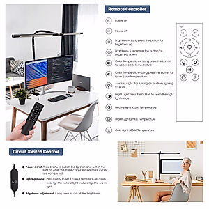 DELIZIO Desk Lamp 34.25in, Architect Lamp for Home Office, 21W Clamp Lamp ,3 Color Modes Stepless Dimming, Modern Eye-Caring Office Light ,Three Head Work Lamp with Remote Control Workbench Lamp