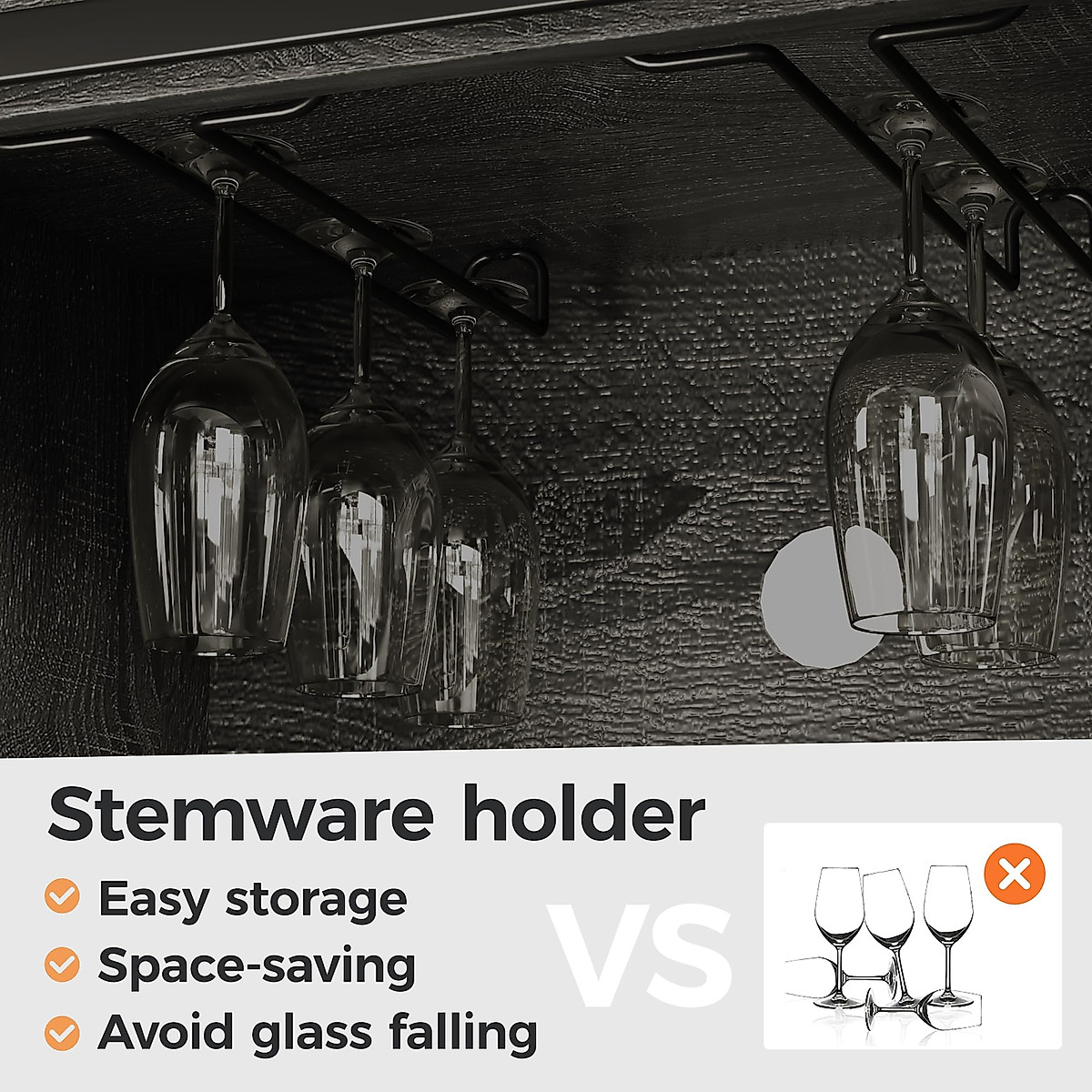 RoyalCraft Farmhouse Buffet Cabinet with Storage, 52'' Wine Bar Cabinet with Sliding Barn Door, Liquor Coffee Bar Cabinet and Sideboard for Kitchen, Dining Room, Rustic Dark Grey