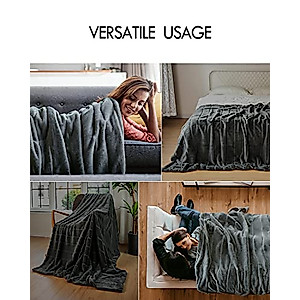 Faux Fur Throw Blanket 60x80 Inches, Fuzzy Fluffy Super Soft Striped Rabbit Fur Luxury Throw Blanket, Reversible Soft Plush Cozy Furry Blanket, Comfy Shag Thick Blankets, Durable & Washable, Grey