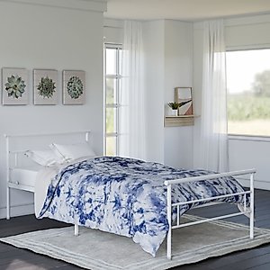 Rack Furniture Seattle Twin Size Bed Frame, Steel Modern Design Bed for Kids with Clean Lines for Children's Bedroom, No Box Spring Required (White)