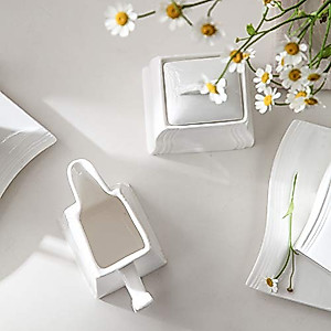 MALACASA Porcelain Creamer and Sugar Set, Ivory White Serving Set for Coffee and Tea,1-Piece Milk Jug and 1-Piece Sugar Pot with Lid, Set of 3, Series Flora