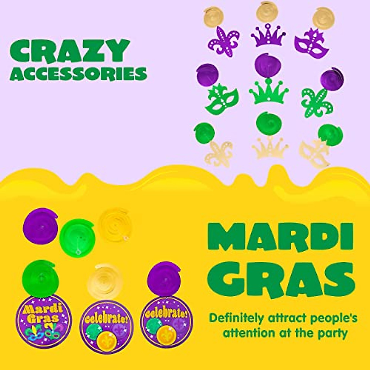 JOYIN 25 PCS Assorted Mardi Gras-themed Set with 24 Hanging Swirls and 1 Strings with Garland Party Decorations Supplies