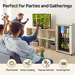 Anypro Retro Beverage Refrigerator Cooler, 4.9 Cu.Ft Mini fridge with Tempered Glass Door, 160 Can Wine Drink Beer Fridge, Small Refrigerator for Office Bedroom Bar, 7 Temperatures, Adjustable Shelves