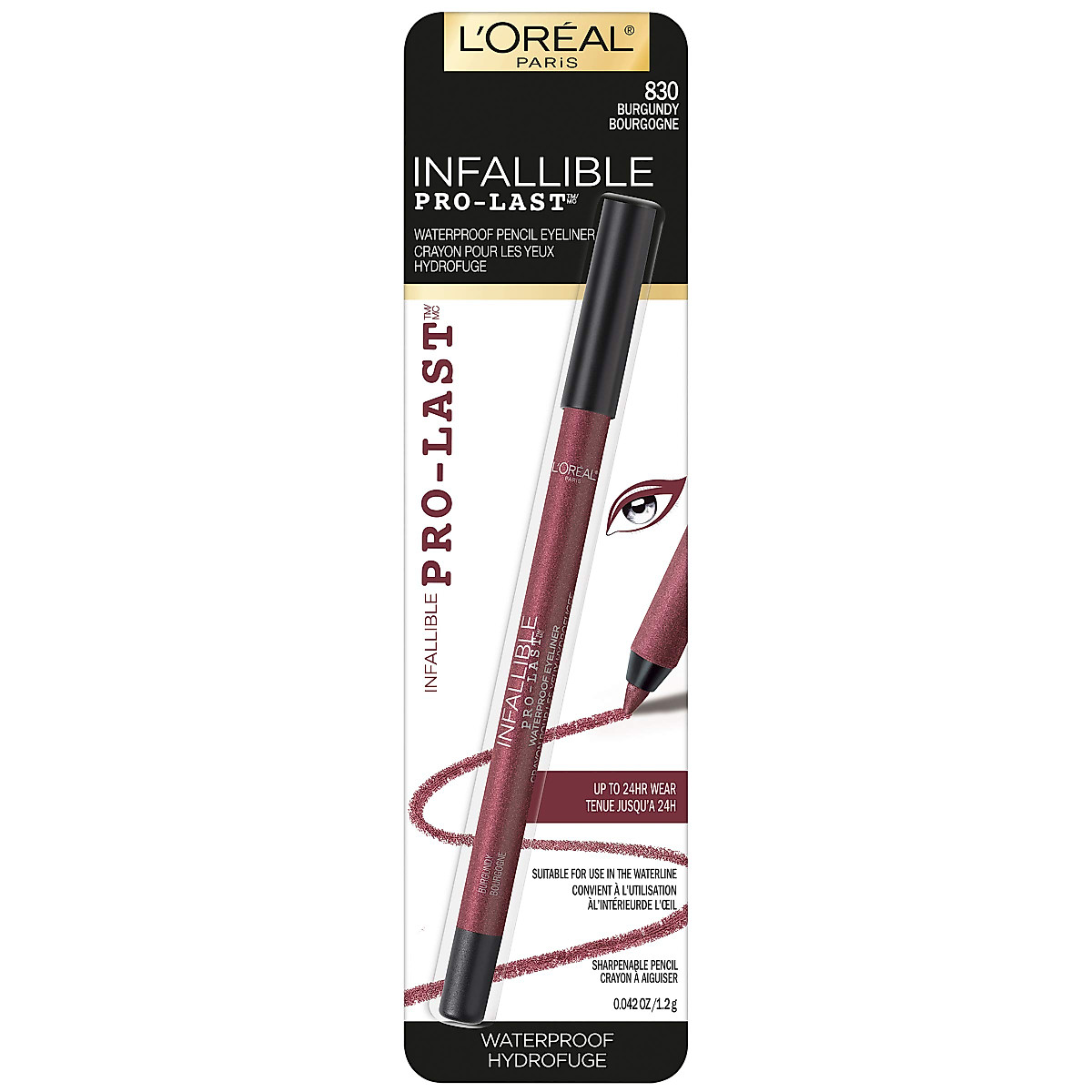 L’Oréal Paris Makeup Infallible Pro-Last Pencil Eyeliner, Waterproof and Smudge-Resistant, Glides on Easily to Create any Look, Burgundy, 0.042 oz.